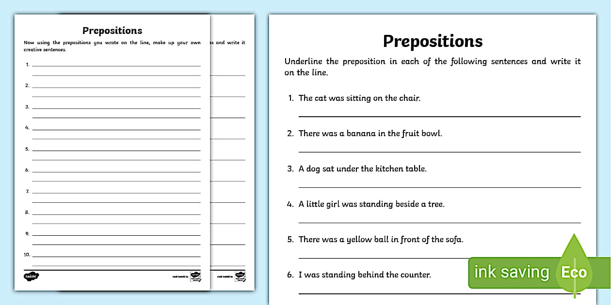 Underline the Preposition Worksheets | Teaching Resources