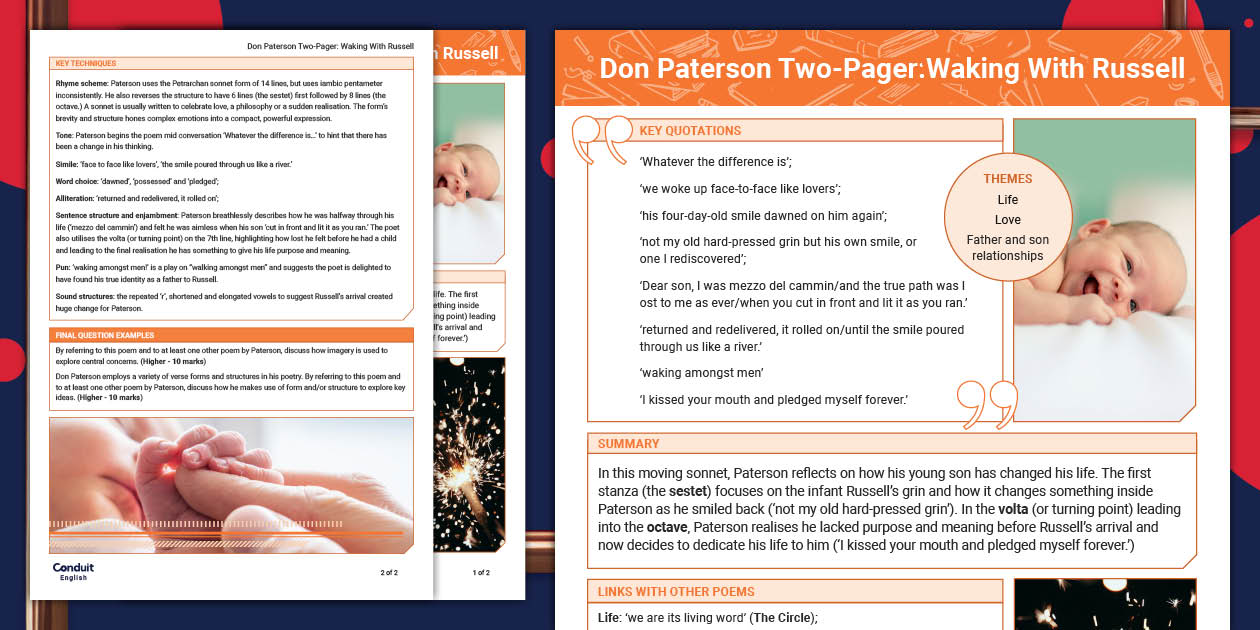Don Paterson Two-Pager: Waking With Russell (teacher made)