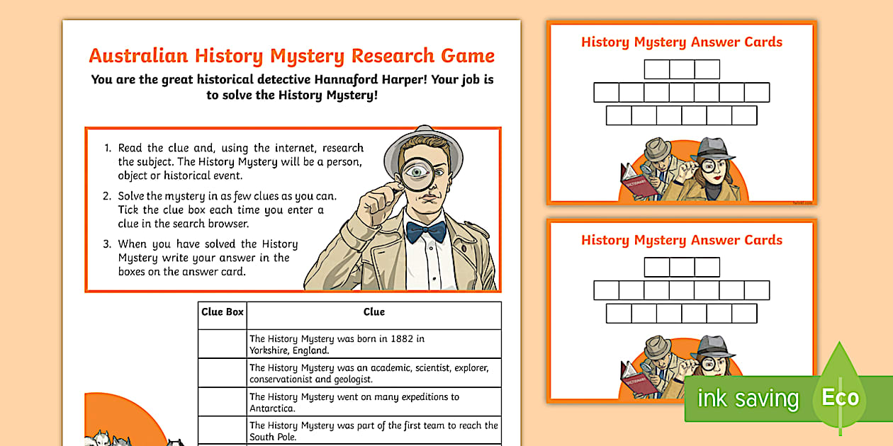 Black and White Sir Douglas Mawson History Mystery Research Game