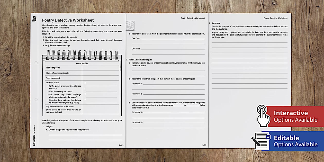 Poetry Detective Poem Analysis Worksheet Beyond English