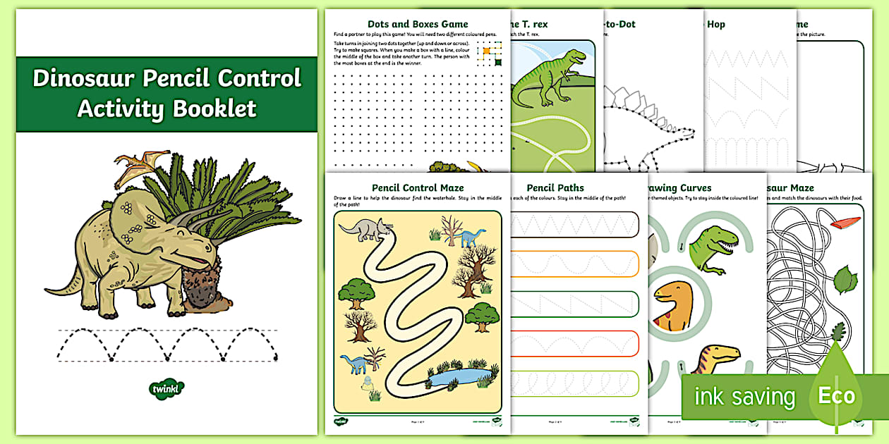 Dinosaur-Themed Pencil Control A4 Activity Booklet - Twinkl