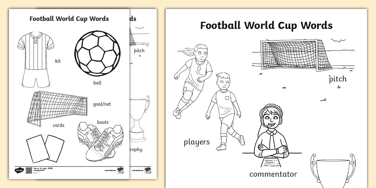 Editable Football World Cup Words Colouring Sheet - Twinkl