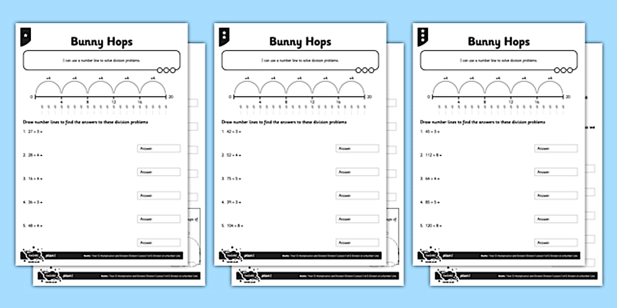 Editable Year 3 Differentiated Division on a Number Line Worksheet Pack