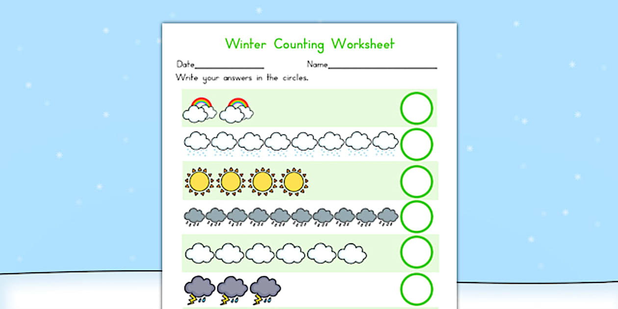 Black and White Winter Counting Worksheet (professor feito)