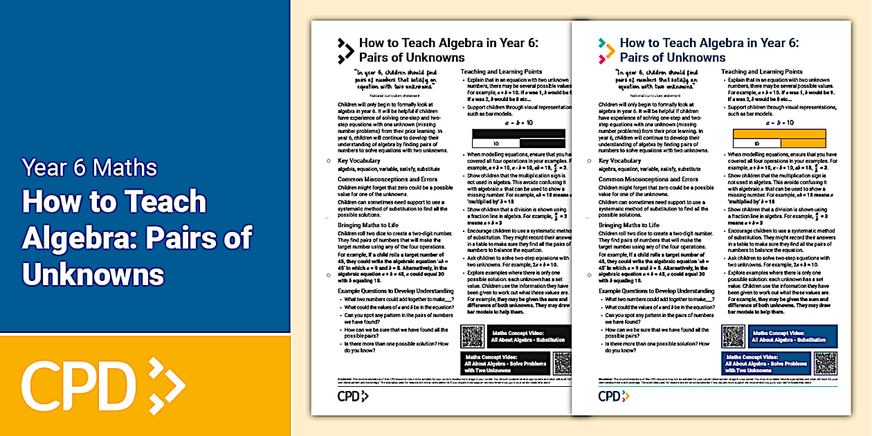 How to Teach Algebra in Year 6: Pairs of Unknowns - Twinkl