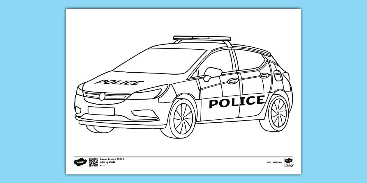 Police Car Colouring Page - Twinkl Colouring - Twinkl