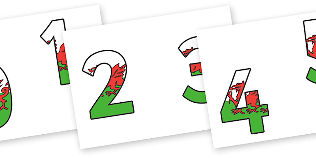 0-9 Welsh Flag Display Numbers - Twinkl