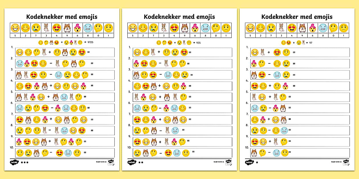 😊 Kodeknekkere med emojis | Arbeidsark (professor feito)
