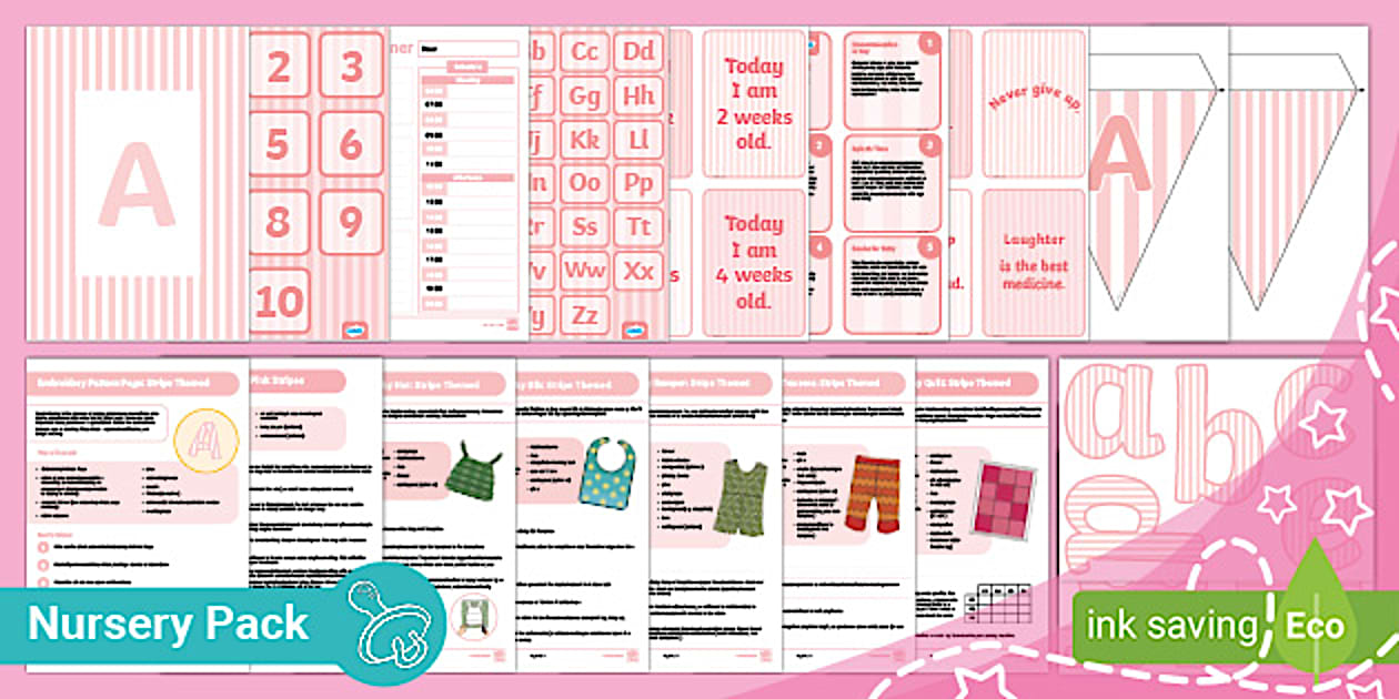 FREE! - Pink Stripes Nursery Pack (teacher made) - Twinkl
