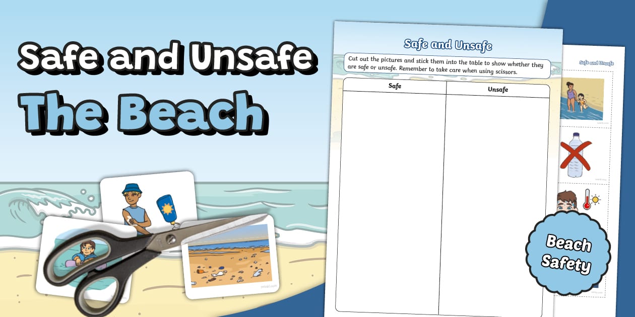Beach Safe and Unsafe Cut and Stick Sorting Activity - KS1