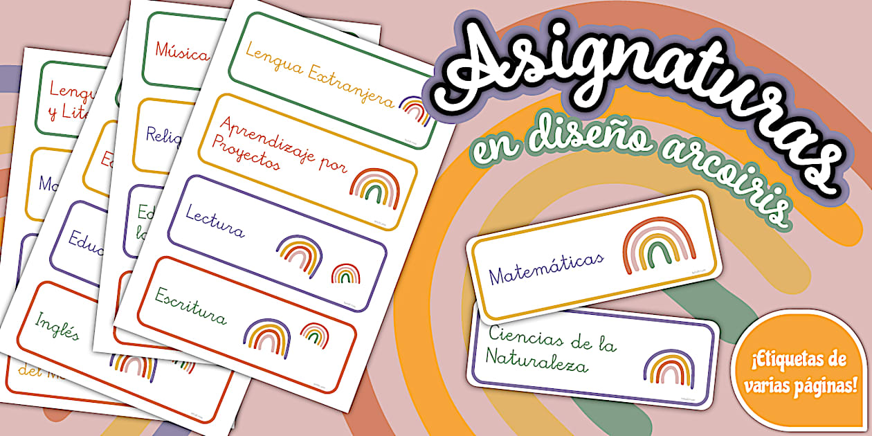 * NEW * Etiquetas: Asignaturas - Diseño arcoiris - Twinkl