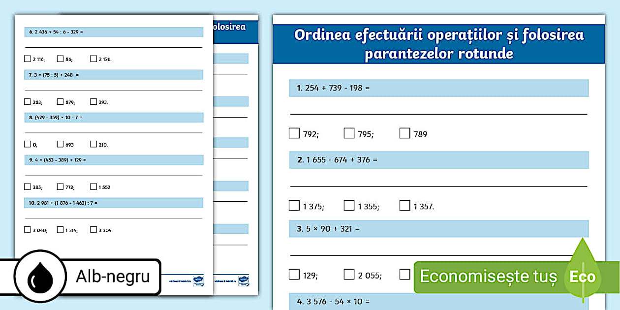 Ordinea efectuării operațiilor Folosirea parantezelor Test