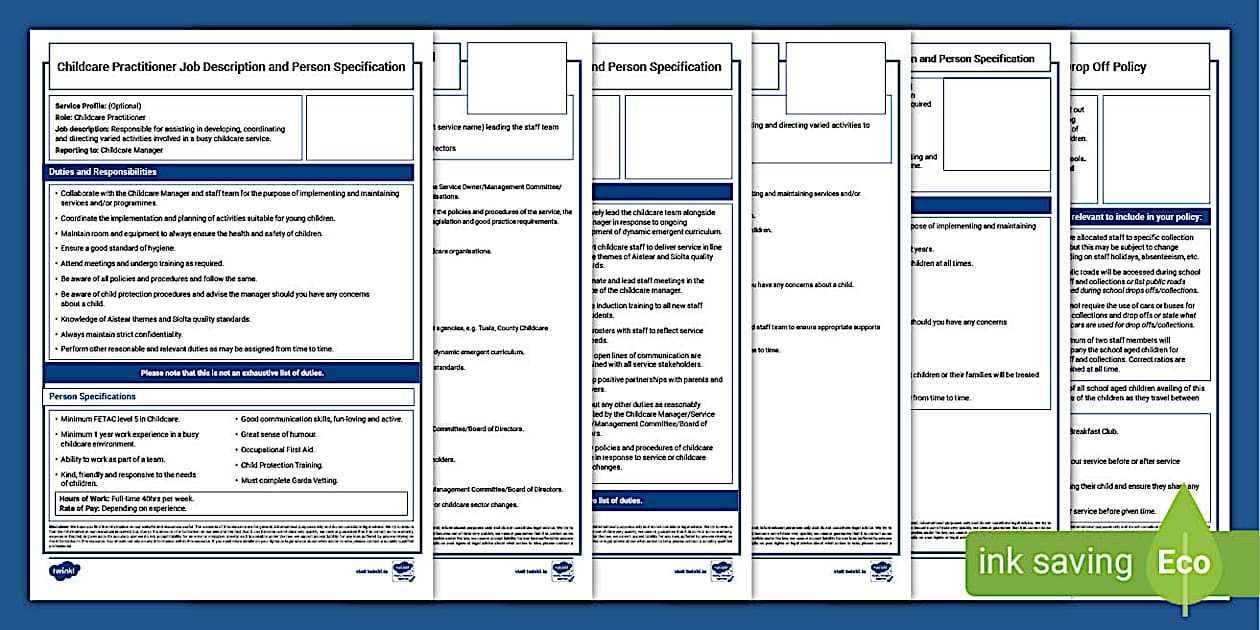Early Years Job Description Pack Editable