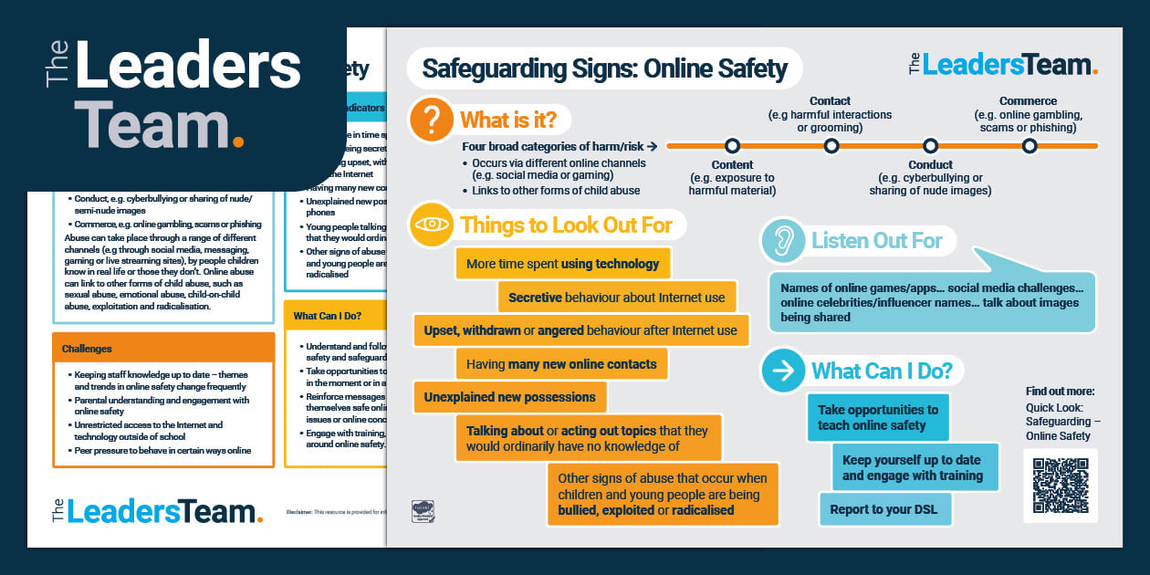 Safeguarding Signs Poster and Handout: Online Safety - SLT