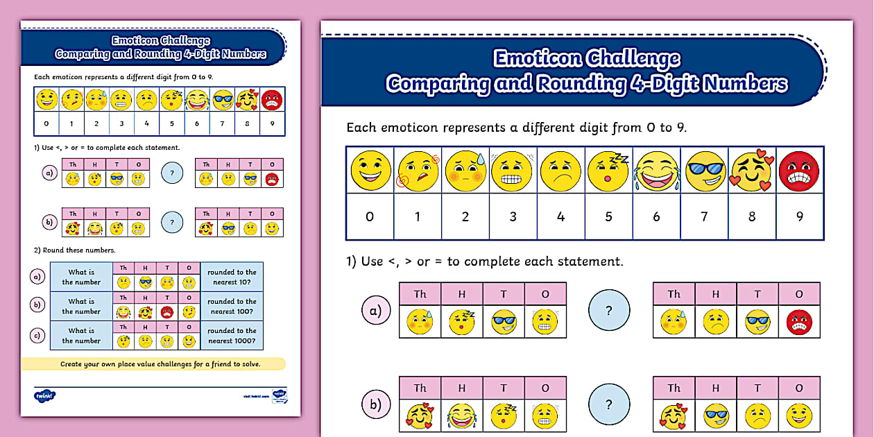👉 Emoticon Challenge Comparing and Rounding 4 Digit Numbers