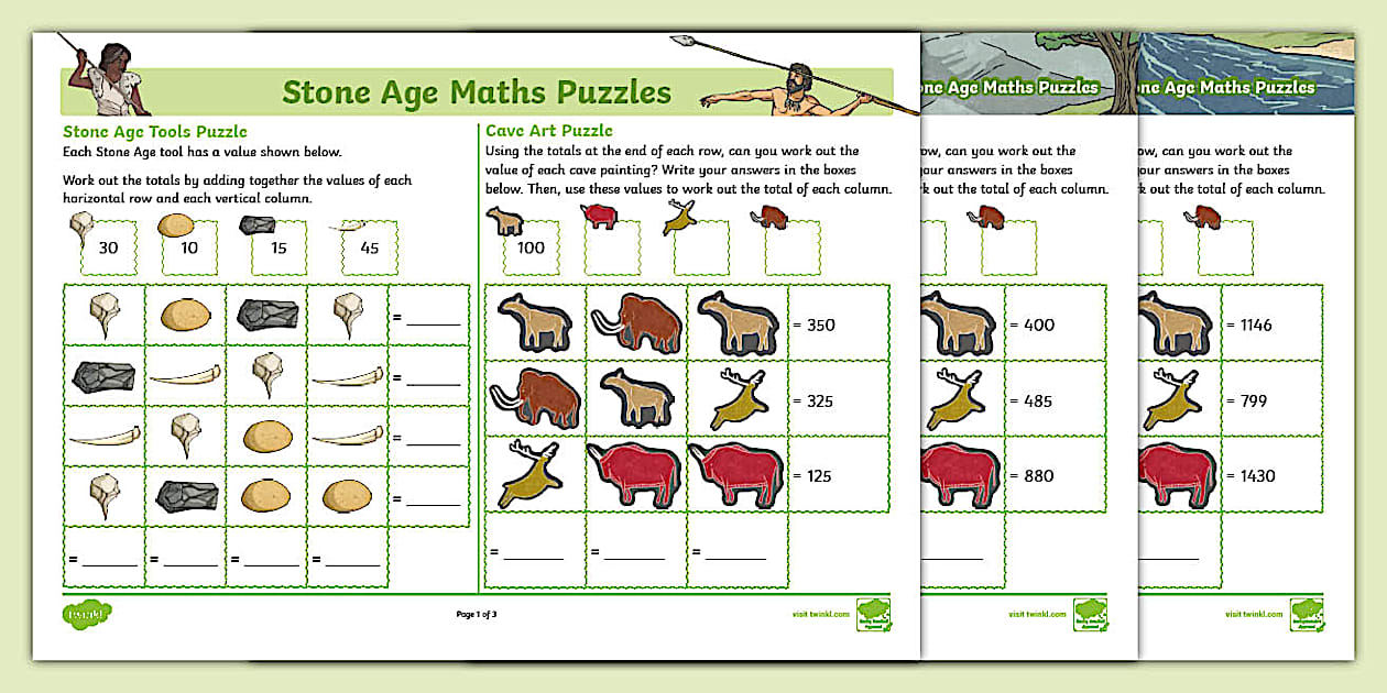 Stone Age Maths Puzzle - Twinkl - KS2 (teacher made)