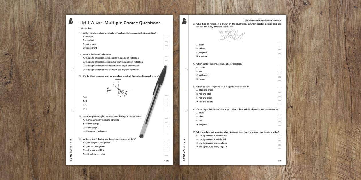 KS3 Light Waves Multiple Choice Questions (teacher made)