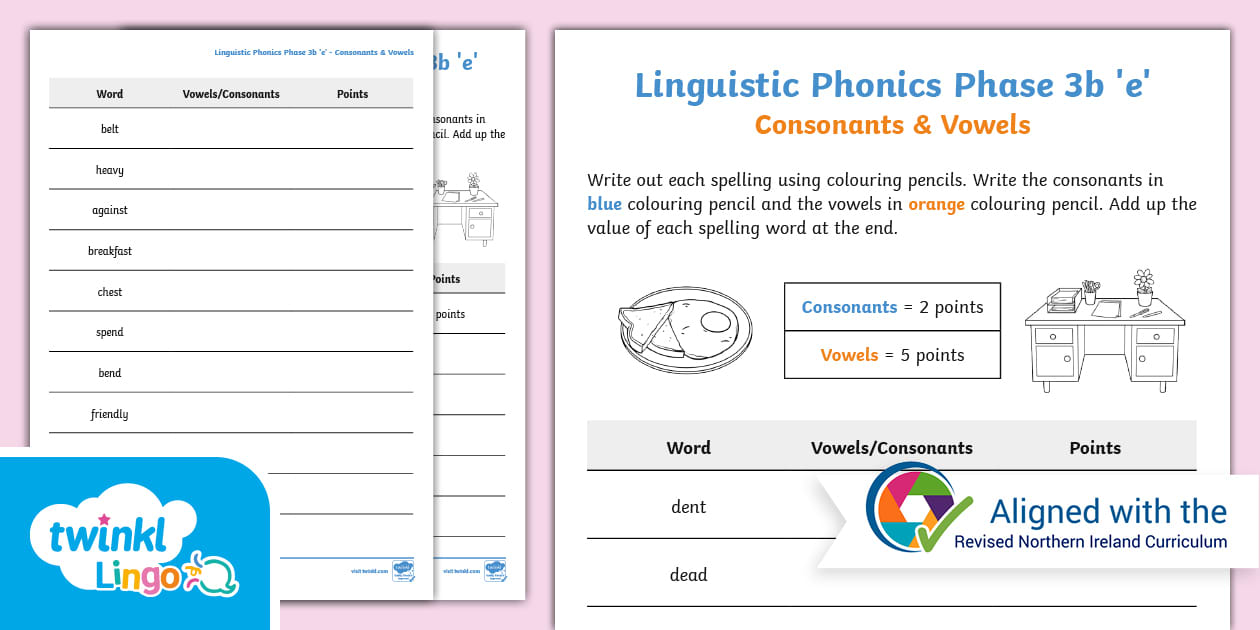 Linguistic Phonics Phase 3b 'e' - Consonants & Vowels