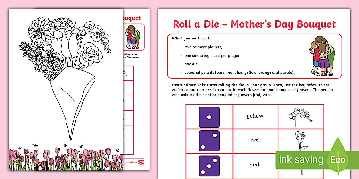 Mother's Day Roll the Dice Colouring Page (teacher made)