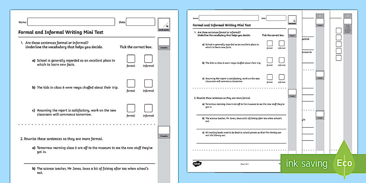 Formal and Informal Writing Assessment | Primary Resources
