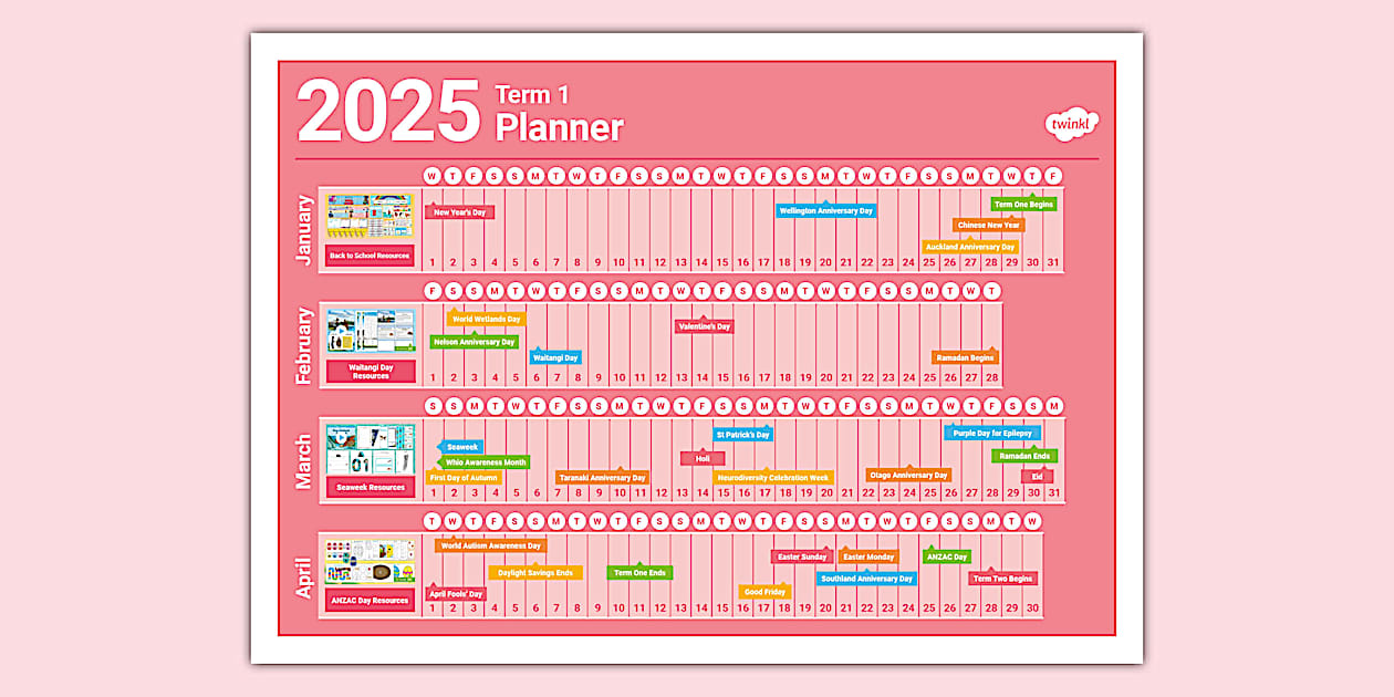 2024 New Zealand Term One Events and Calendar Planner