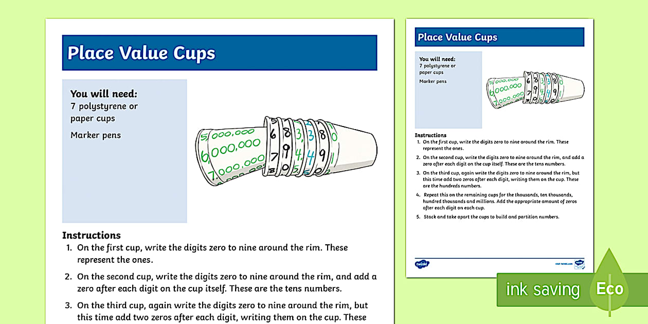 Place Value Cups Maths Activity - Maths Resources - Twinkl