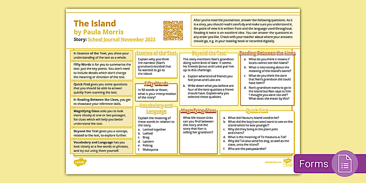 L4 November 2023 School Journal The Island Story Comprehension