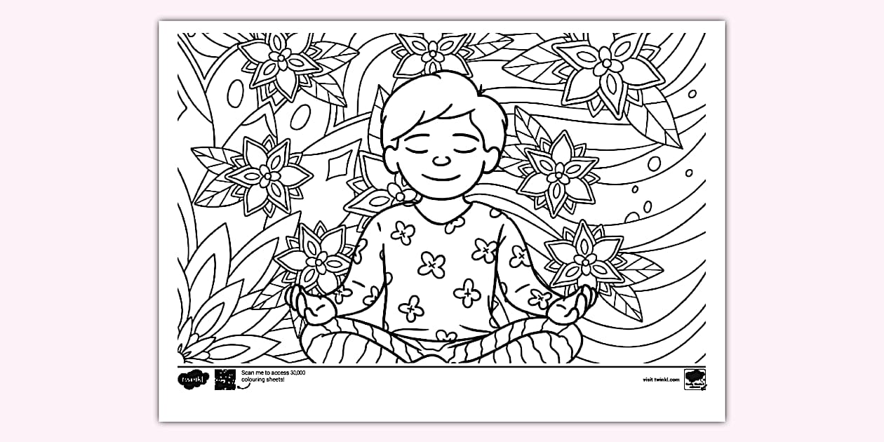 Meditation Mindfulness Colouring Page - Twinkl - KS1