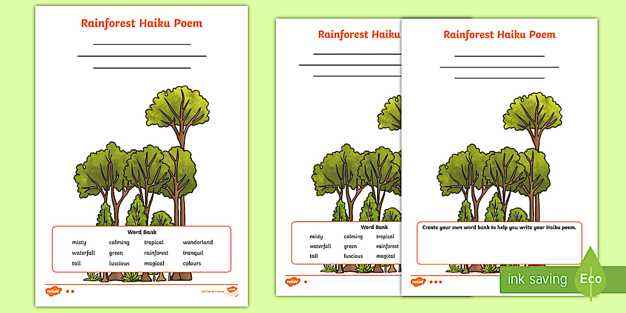 Rainforest Haiku Poem Differentiated Worksheets - Twinkl
