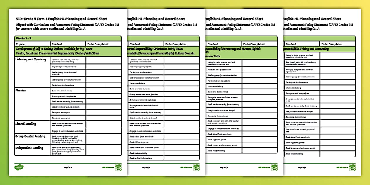 SID: Grade 5 Term 3 English HL Planning and Record Sheet