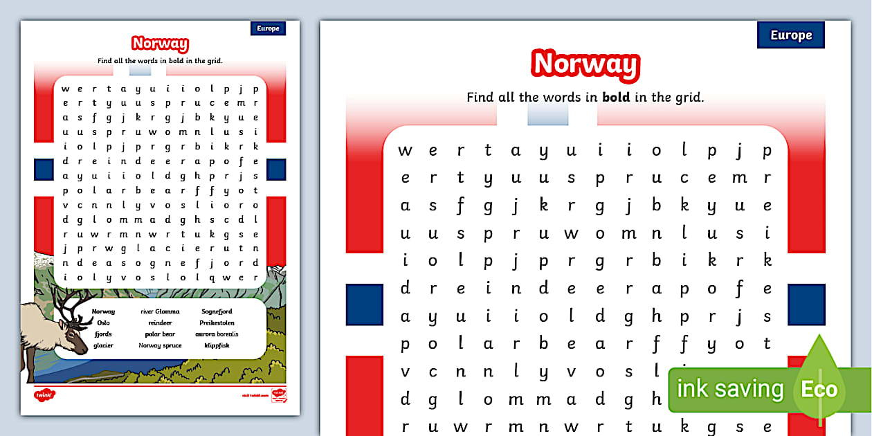 KS1 Norway Word Search (l'enseignant a fait) - Twinkl