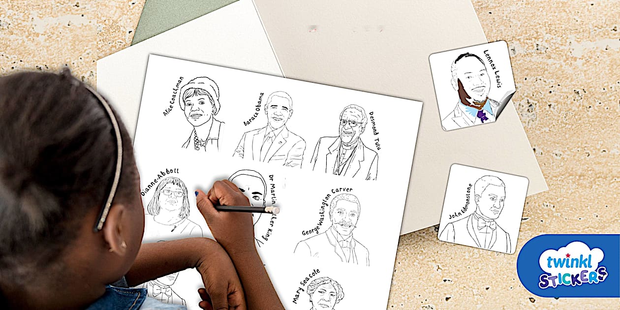 Editable Black History - Important People - Mindfulness Colouring Stickers