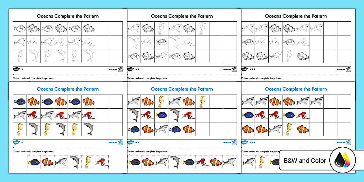 Sea Animals Pattern Worksheet for Kids | Twinkl USA - Twinkl