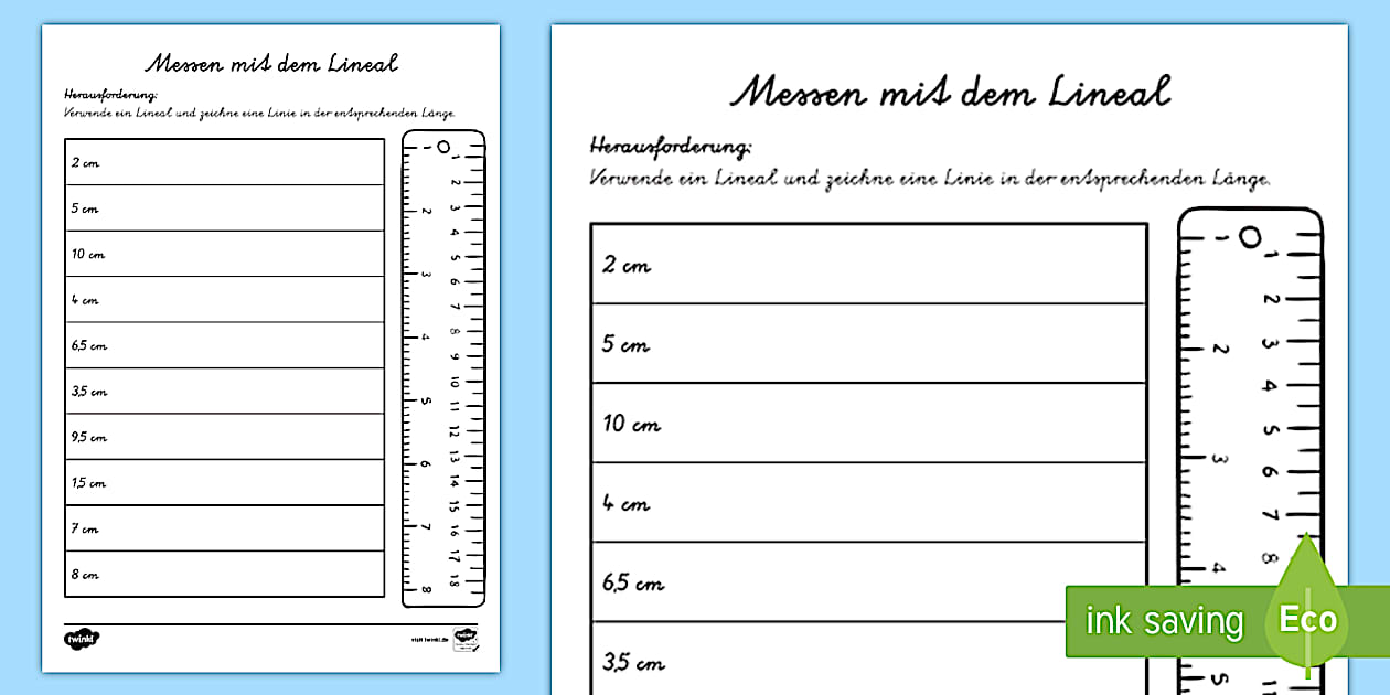 Messen mit dem Lineal Arbeitsblatt (Teacher-Made) - Twinkl