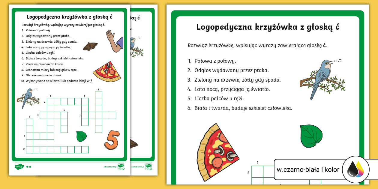 Głoska Ć | Krzyżówka z wyrazami z głoską Ć | Logopedia