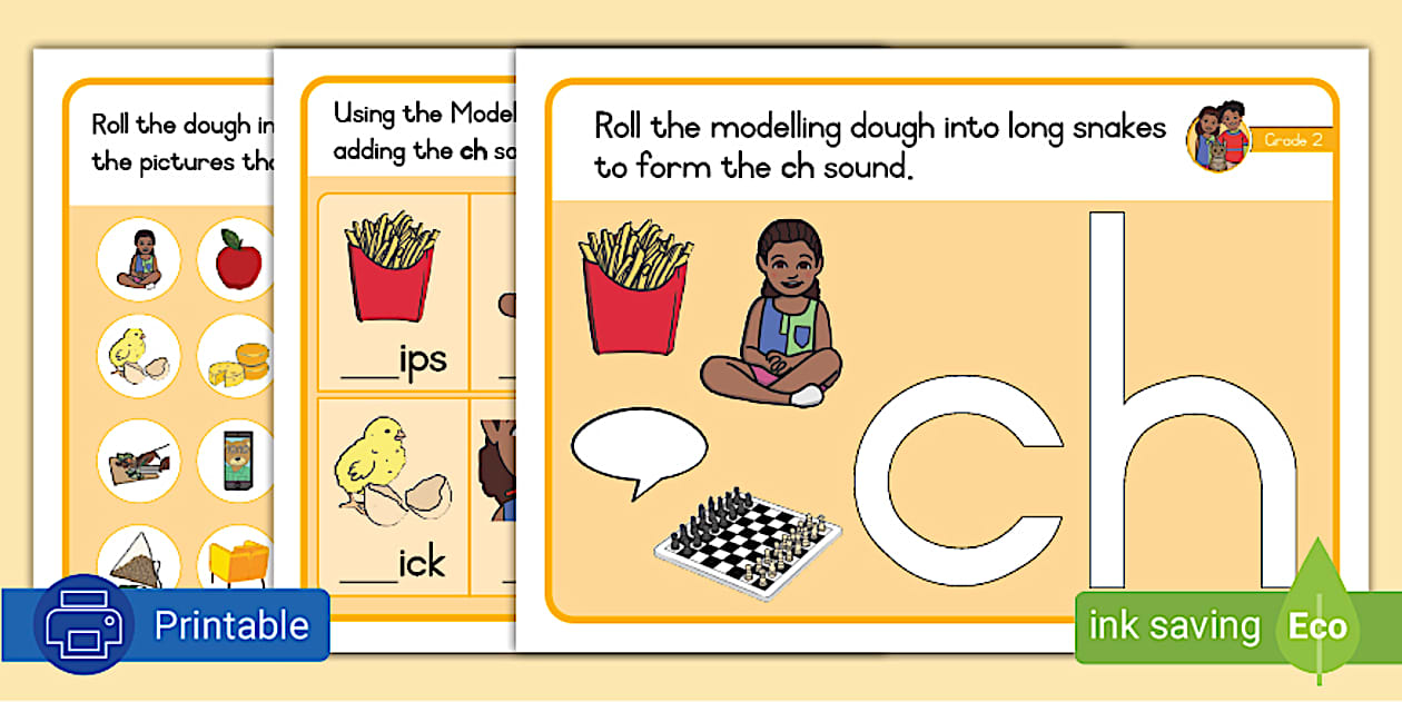 Grade 2 Phonics: ch- Modelling Dough Playmats - Twinkl