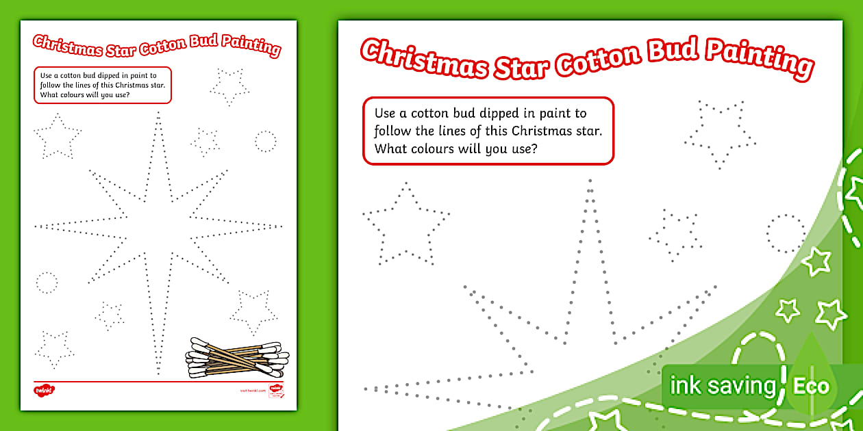 Christmas Star Cotton Bud Painting (Teacher-Made) - Twinkl