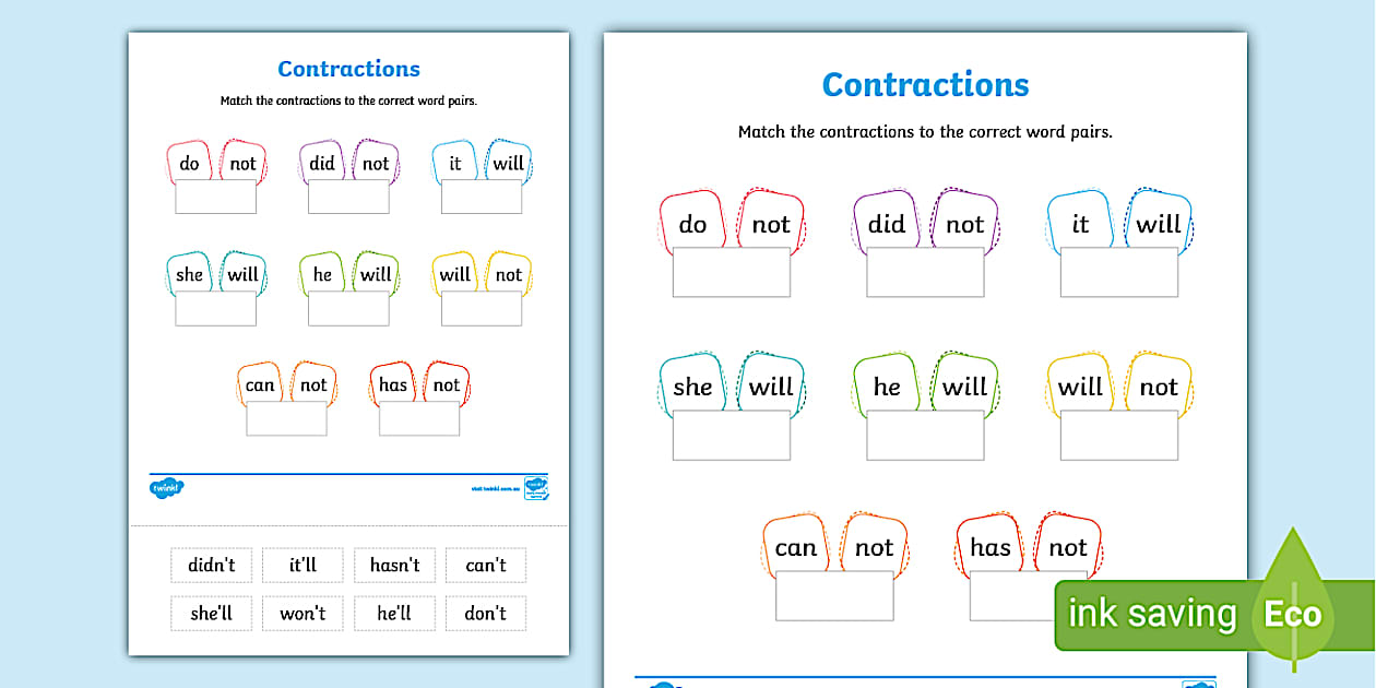 Precursive Contractions Worksheet (Teacher-Made) - Twinkl