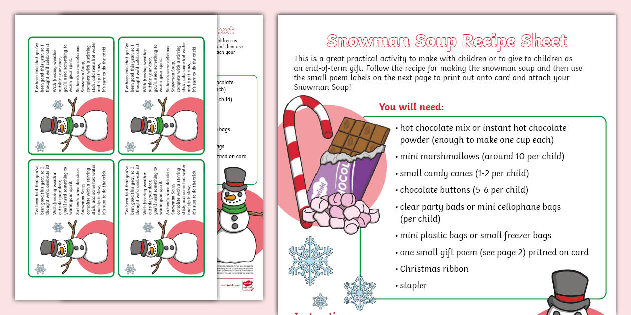 Snowman Soup Recipe Instructions & Snowman Soup Label