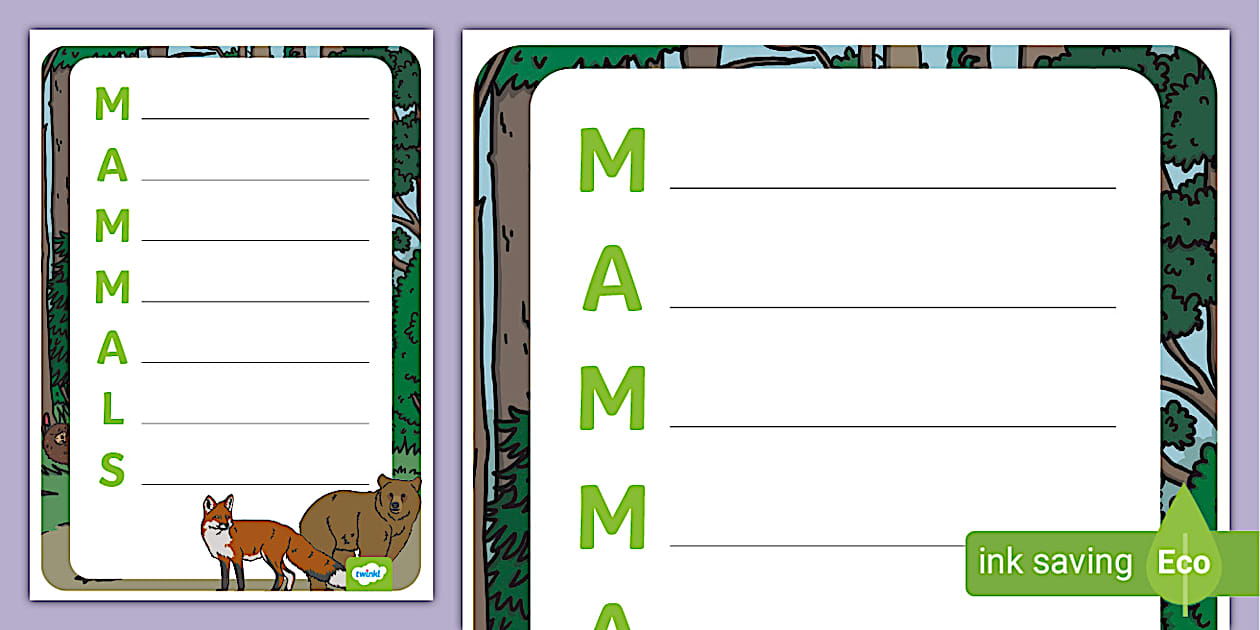 Mammals Acrostic Poem Template