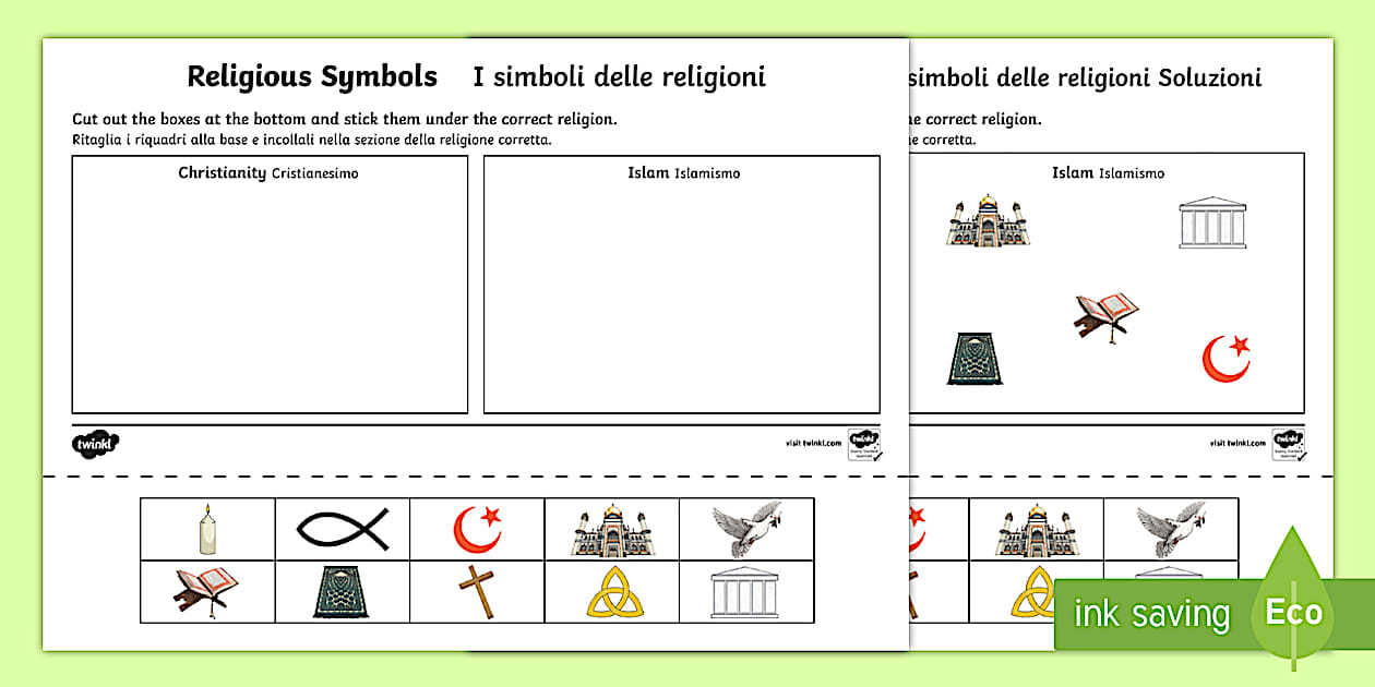 Christianity and Islam Religious Symbols Sorting Activity - Italian/English