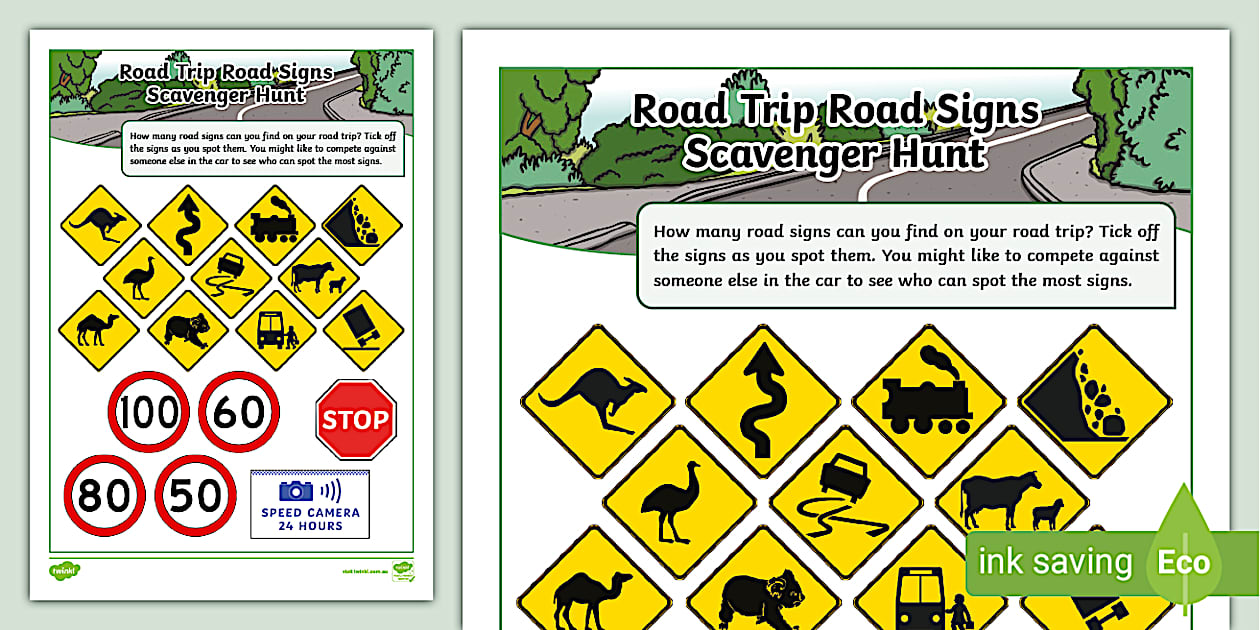 Road Trip Road Signs Scavenger Hunt (teacher made) - Twinkl