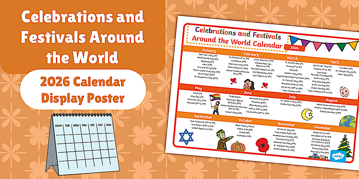 Celebrations and Festivals Around the World 2026 Calendar Display Poster