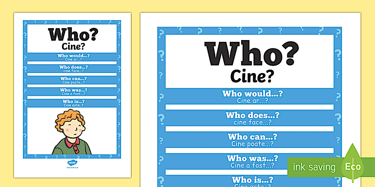 Who? Question Poster Romanian Translation (teacher made)