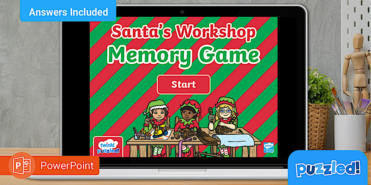 Fun Santa's Workshop Memory Game Puzzle PowerPoint - Twinkl