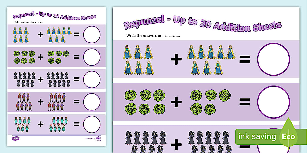Rapunzel Up to 20 Addition Sheet (teacher made) - Twinkl