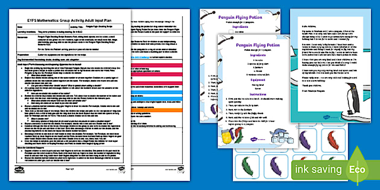 EYFS Maths: Penguin Flight Doubling Recipe Group Activity Adult Input ...