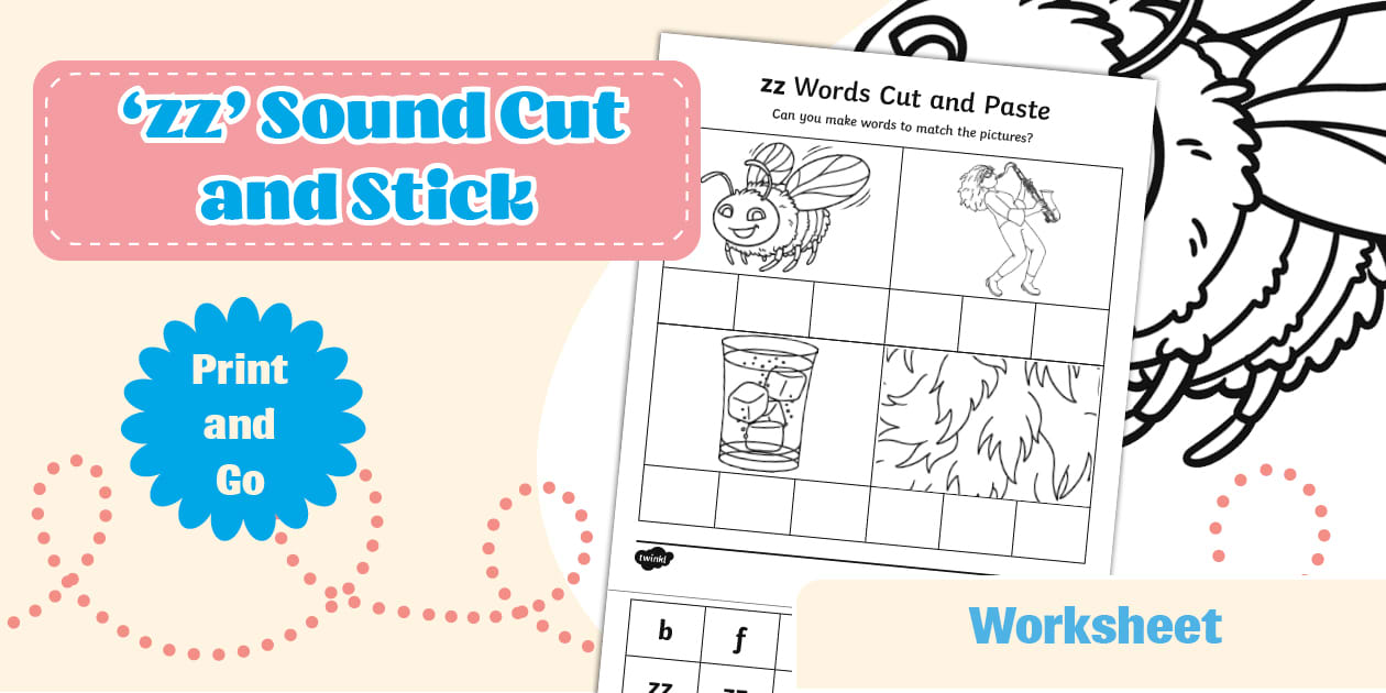 'zz' Sound Cut and Stick Worksheet