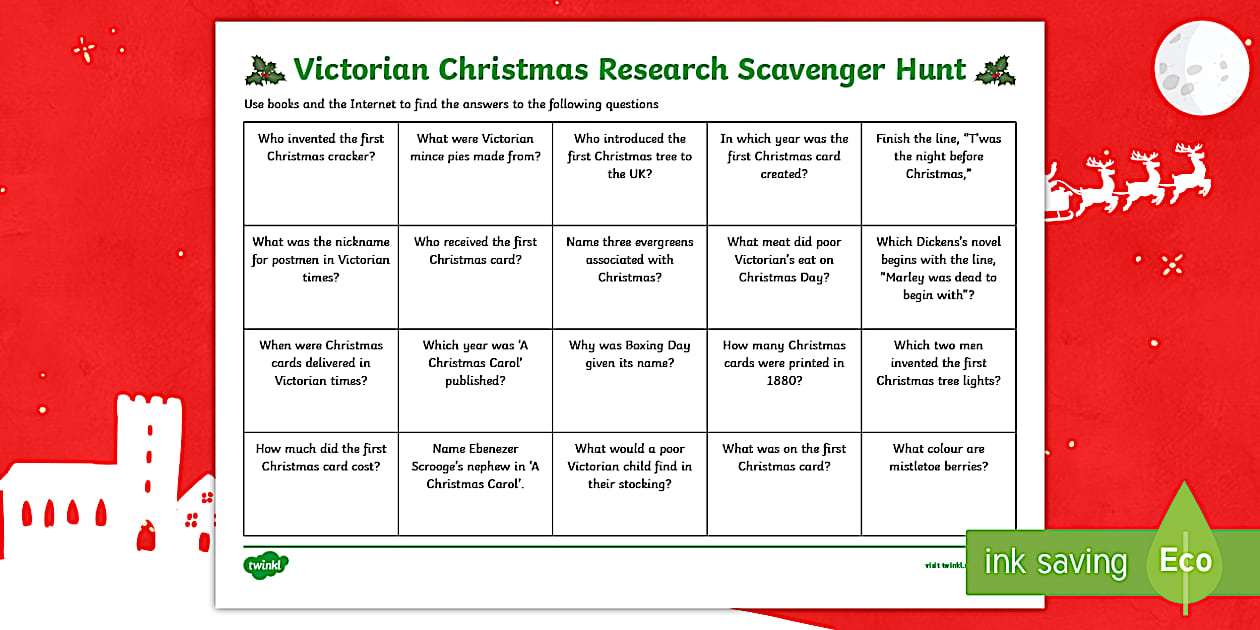 Editable Victorian Christmas Research Scavenger Hunt