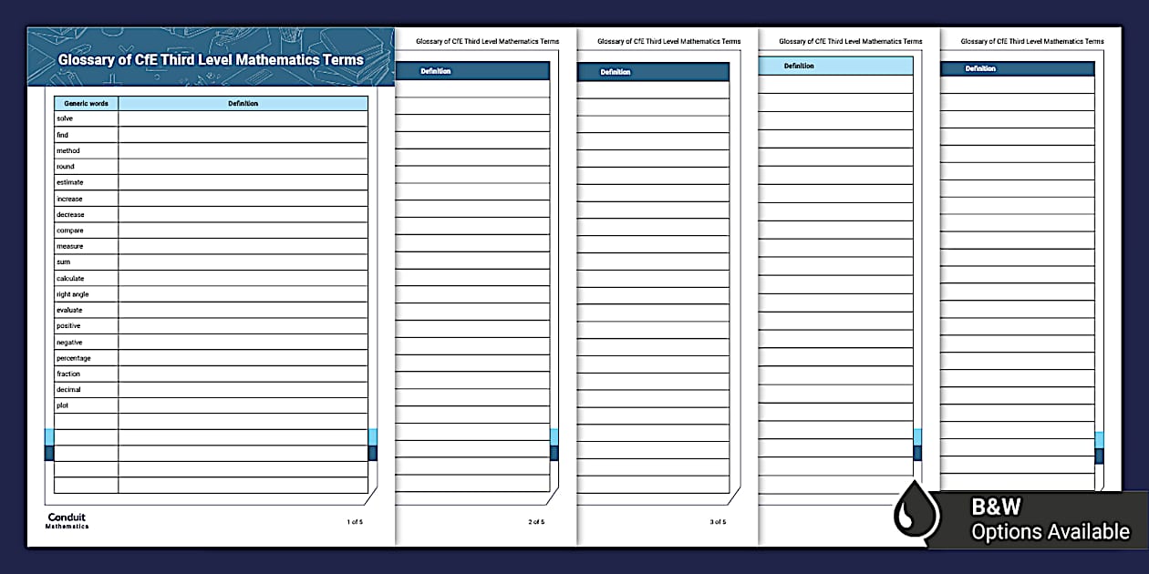 Glossary of CfE Third Level Mathematics Terms (teacher made)